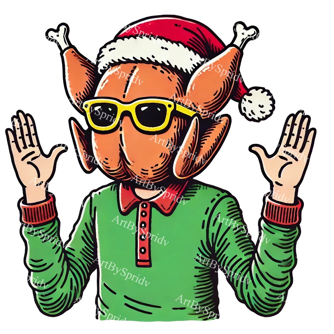 Funny Turkey Head Wearing Santa Hat & Sunglasses Christmas PNG Clipart ...