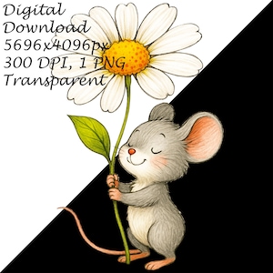 Mouse With Daisy PNG | Whimsical Woodland Animal Clipart | Adorable ...