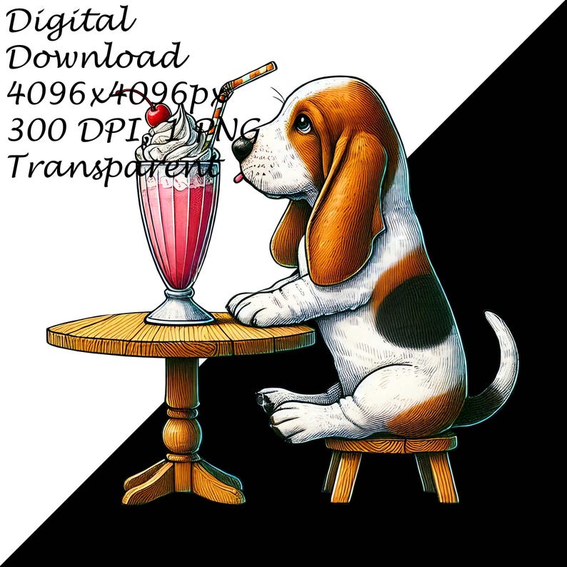 Beagle Puppy Enjoying Milkshake Illustration, Cute Dog PNG Clipart for ...