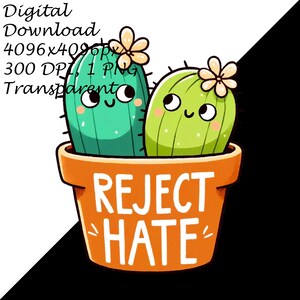Reject Hate Cactus PNG Clipart-cute Kawaii Cacti in Pot With Positive ...