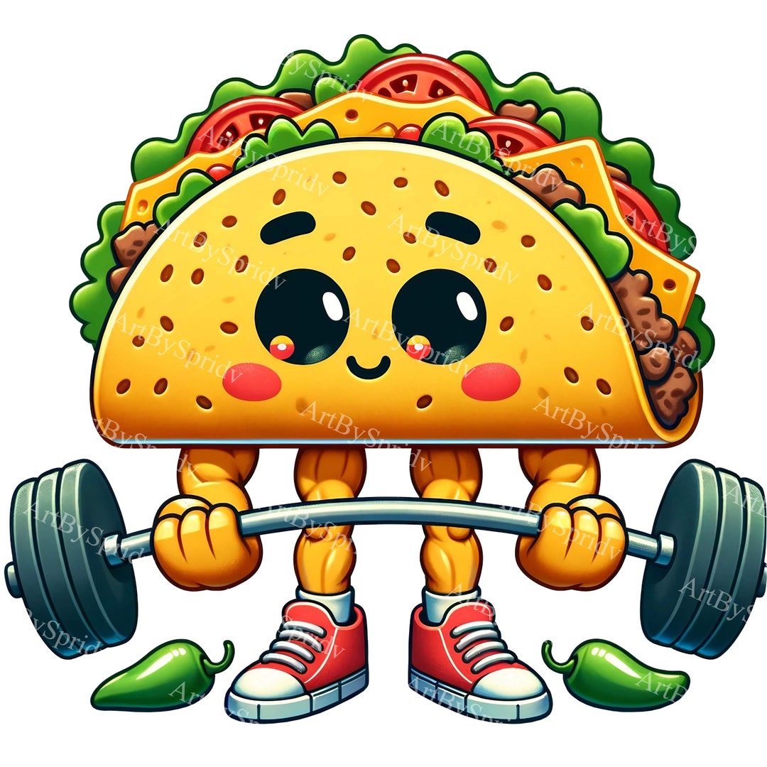 Adorable Fitness Taco Clipart for Sublimation - Cute Taco Lifting ...