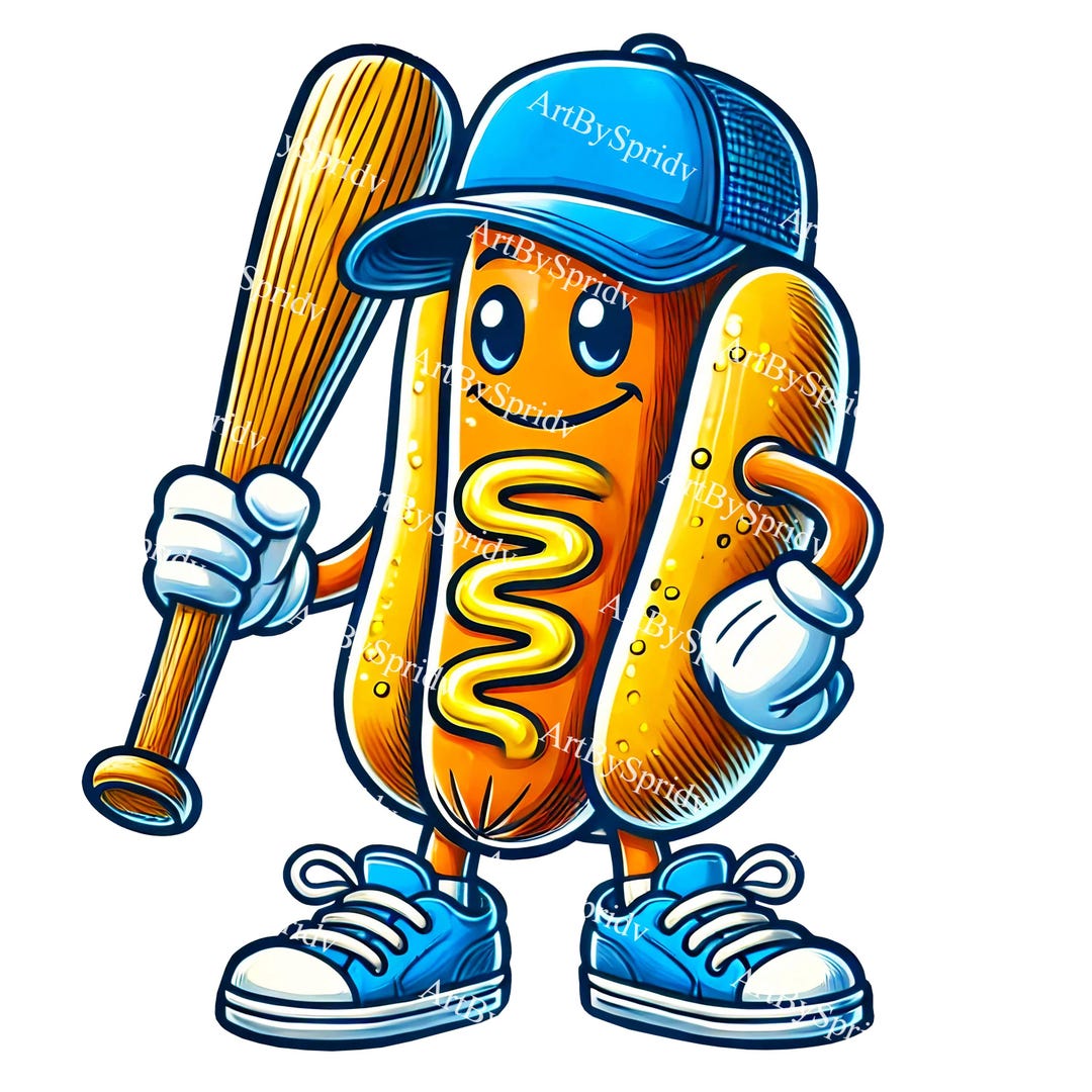 Baseball Hot Dog Cartoon Clipart | Sports Food Transparent PNG | Fun ...