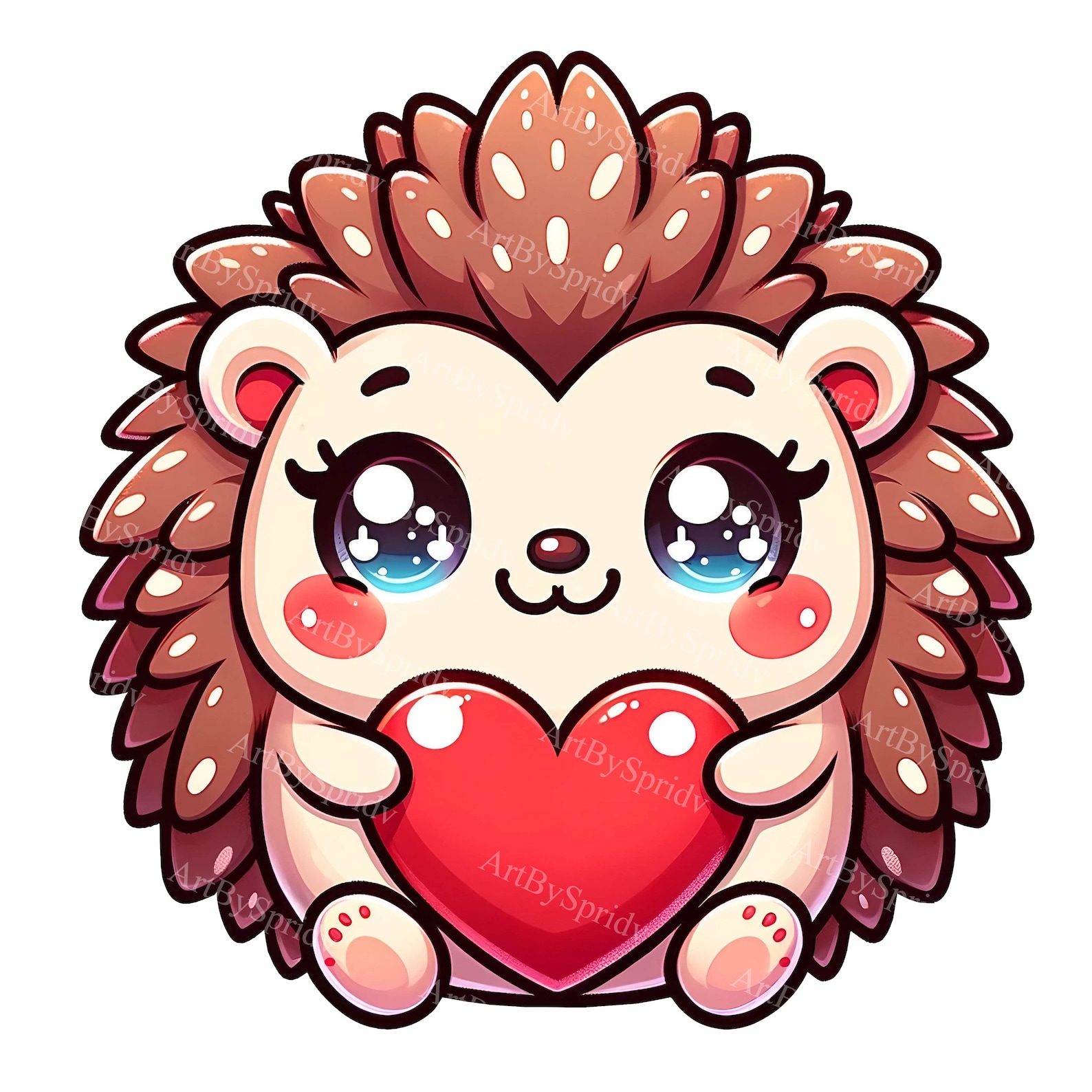Cartoon Hedgehog Clipart With Red Heart - Digital PNG for DTG, T-shirts ...