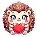 Cartoon Hedgehog Clipart With Red Heart - Digital PNG for DTG, T-shirts ...