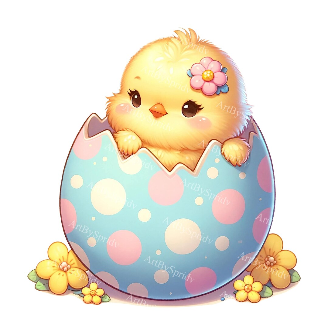 Cute Fluffy Chick & Easter Egg Clipart - Digital PNG for DTG, T-shirts ...