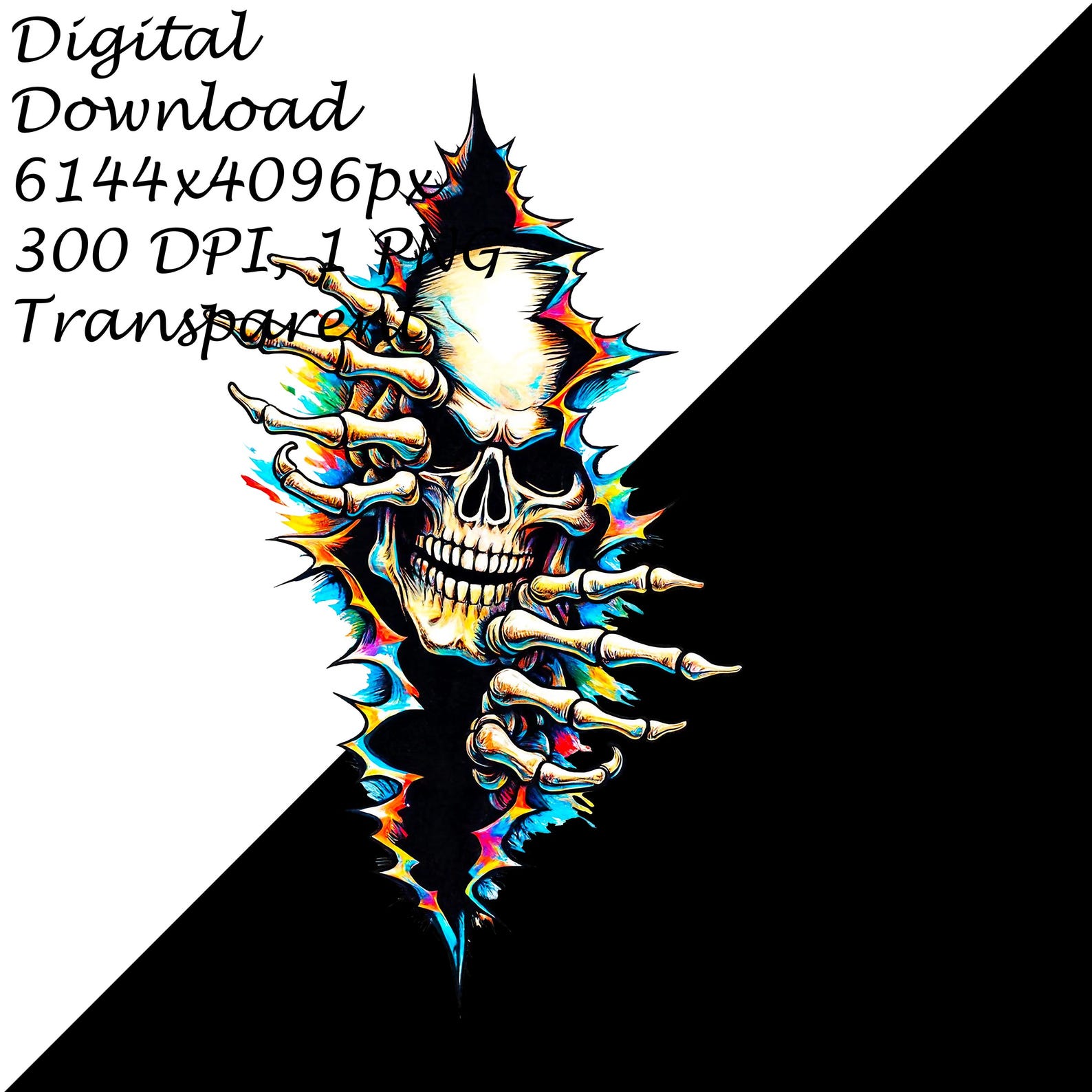 Neon Skull Ripping Through Wall PNG, Skeleton Breaking Wall Sublimation ...
