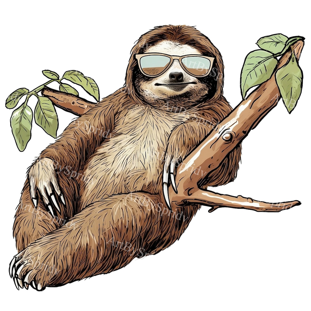 Chilled Out Sloth Modes With Sunglasses PNG, Transparent Animal Clipart ...