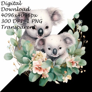 Koala Clipart Set, Watercolor Eucalyptus Koala Family Digital PNG ...
