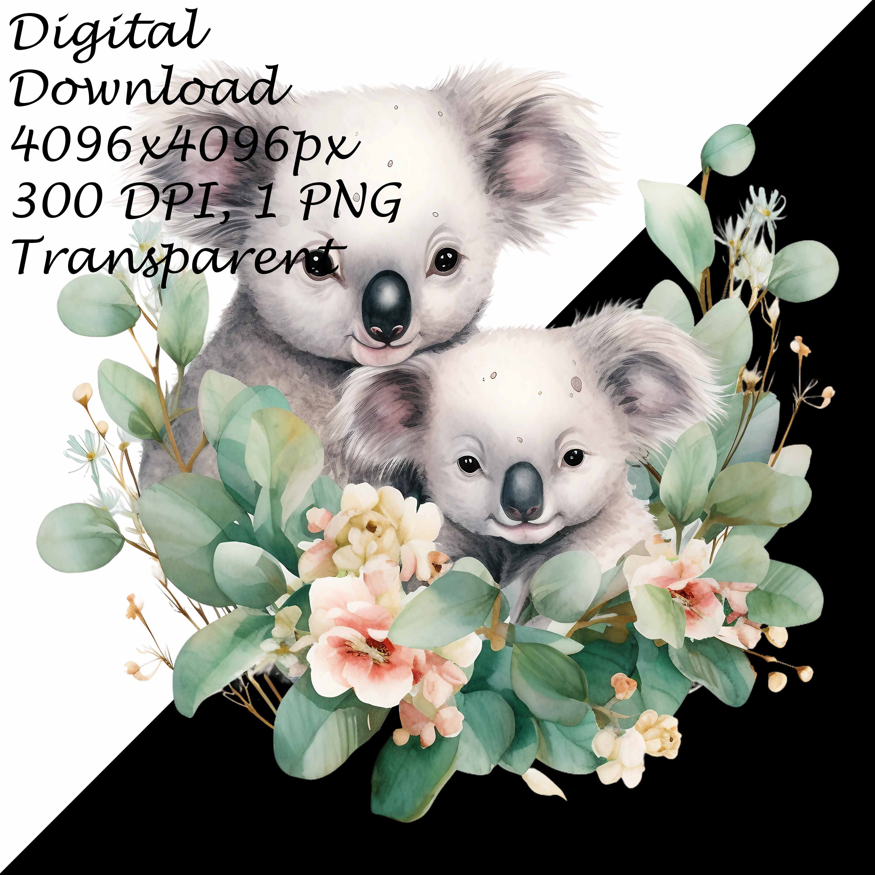 Koala Clipart Set, Watercolor Eucalyptus Koala Family Digital PNG ...