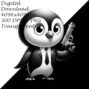 Secret Agent Penguin Clipart: Black Tie Spy-themed PNG Image for ...