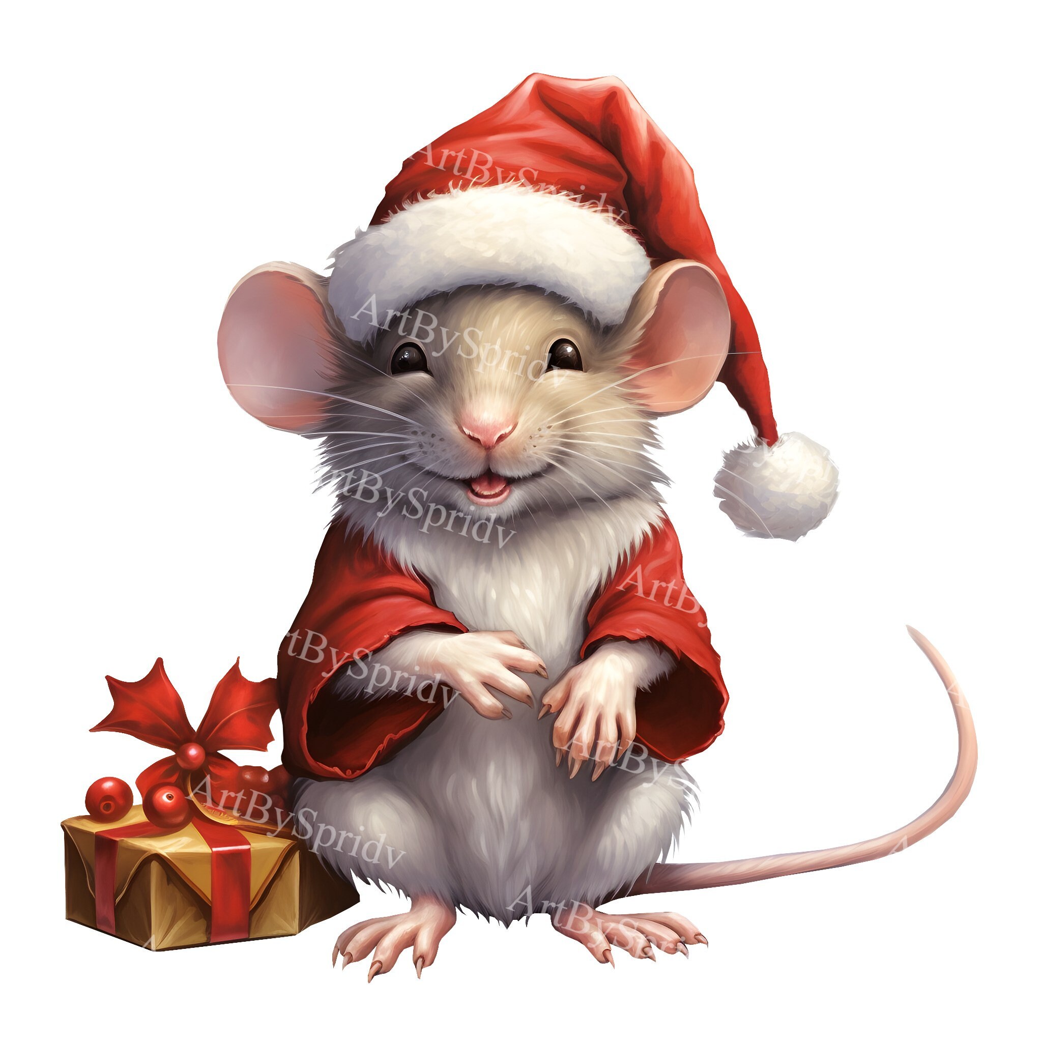 Cute Rat With Christmas Santa Hat Transparent PNG Clipart, Kid/adult ...
