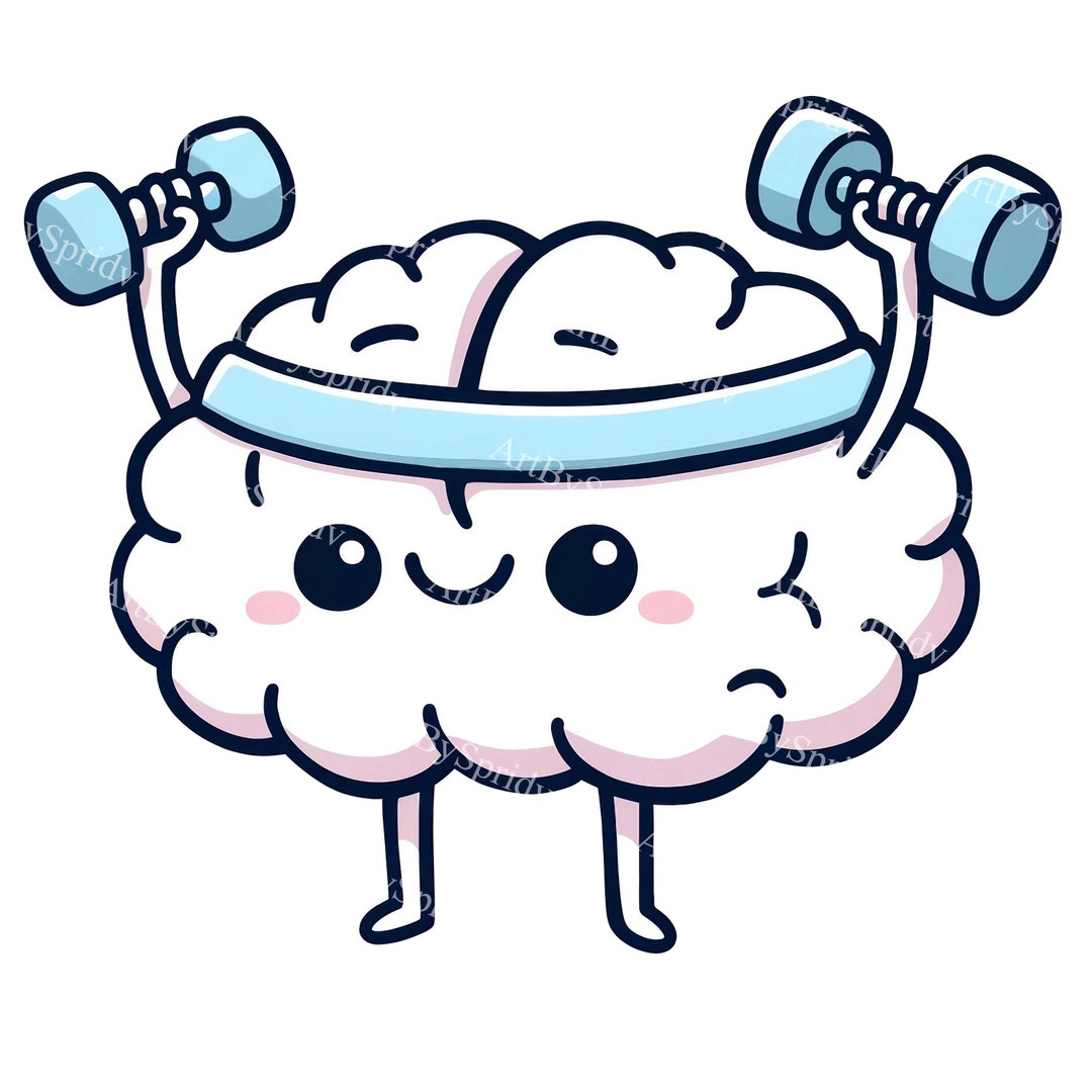 Brain Cartoon PNG Clipart - Cute Brain With Dumbbells - Mental Health ...