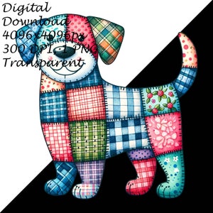 Patchwork Dog Clipart-whimsical Fabric Patterns,colorful Animal Digital ...