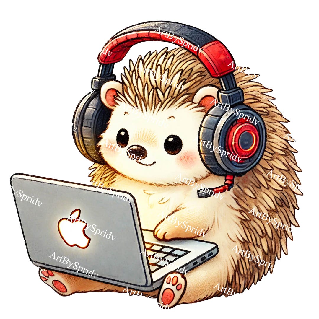 Gamer Hedgehog PNG, Kawaii Tech Illustration, Adorable Hedgehog With ...