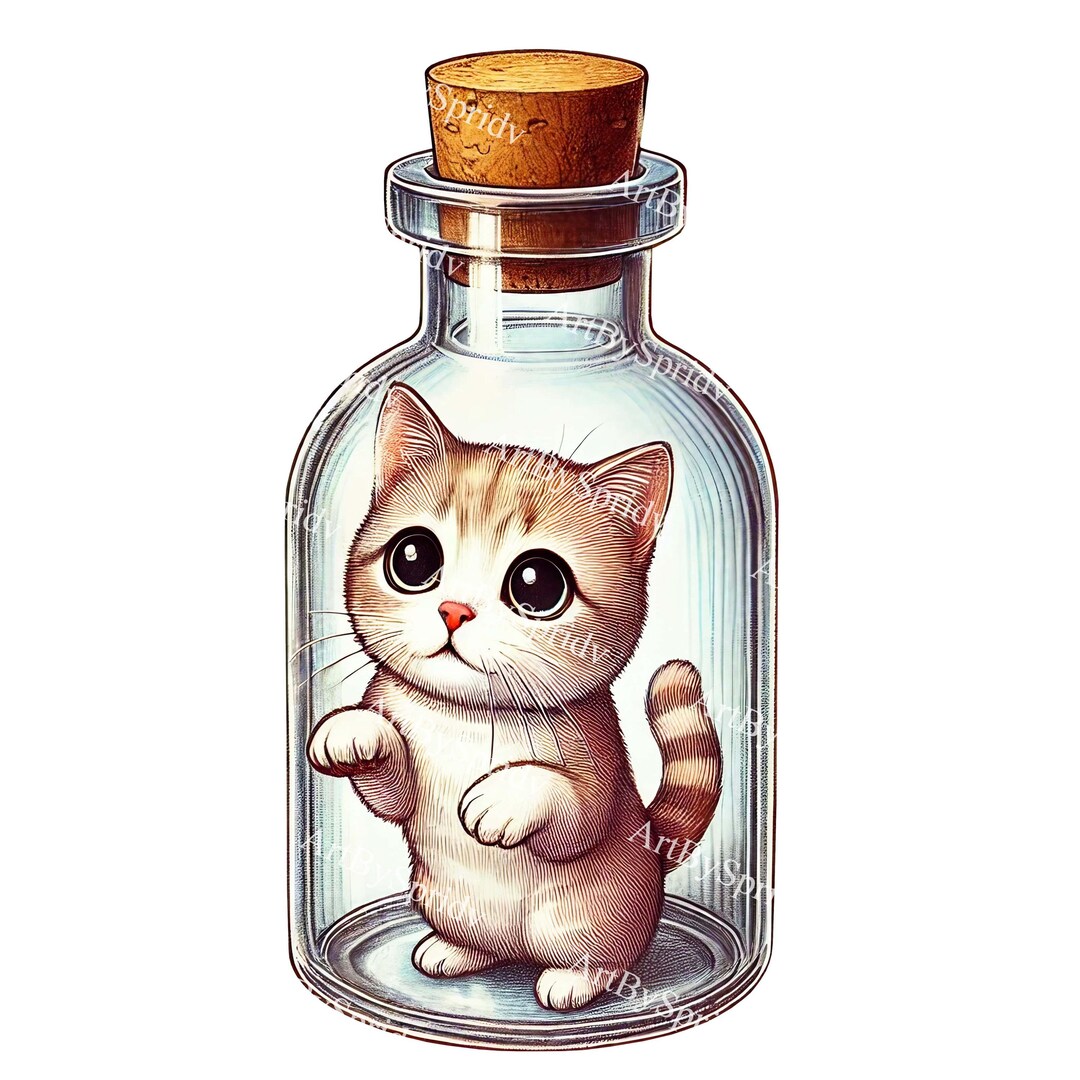 Curious Cat in Glass Bottle PNG Clipart-vintage Style Transparent Clip ...