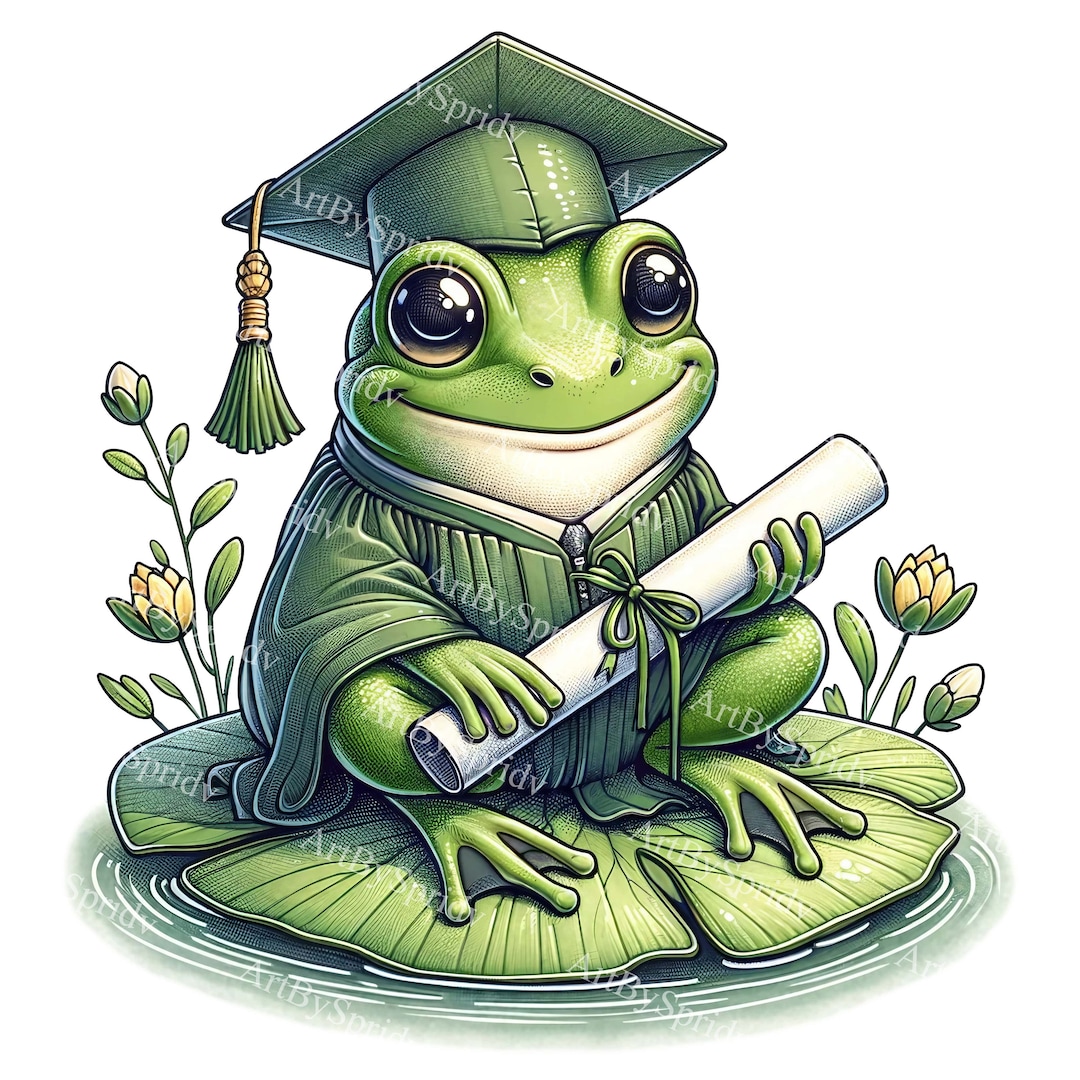 Graduation Frog Clipart - Academic Frog PNG, Transparent Green Frog in ...