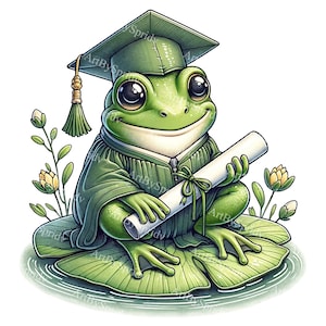 Graduation Frog Clipart - Academic Frog PNG, Transparent Green Frog in ...