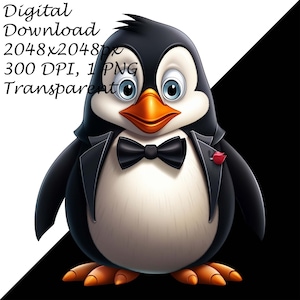 Penguin in Tuxedo PNG Clipart, Cute Digital Download With Bowtie & Suit ...