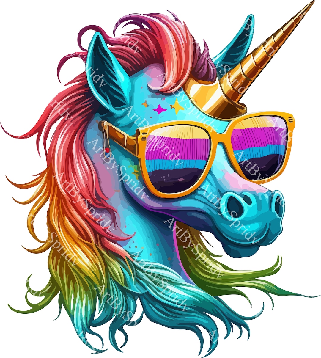 Cool Unicorn Clipart | Colorful Rainbow Mane With Sunglasses ...