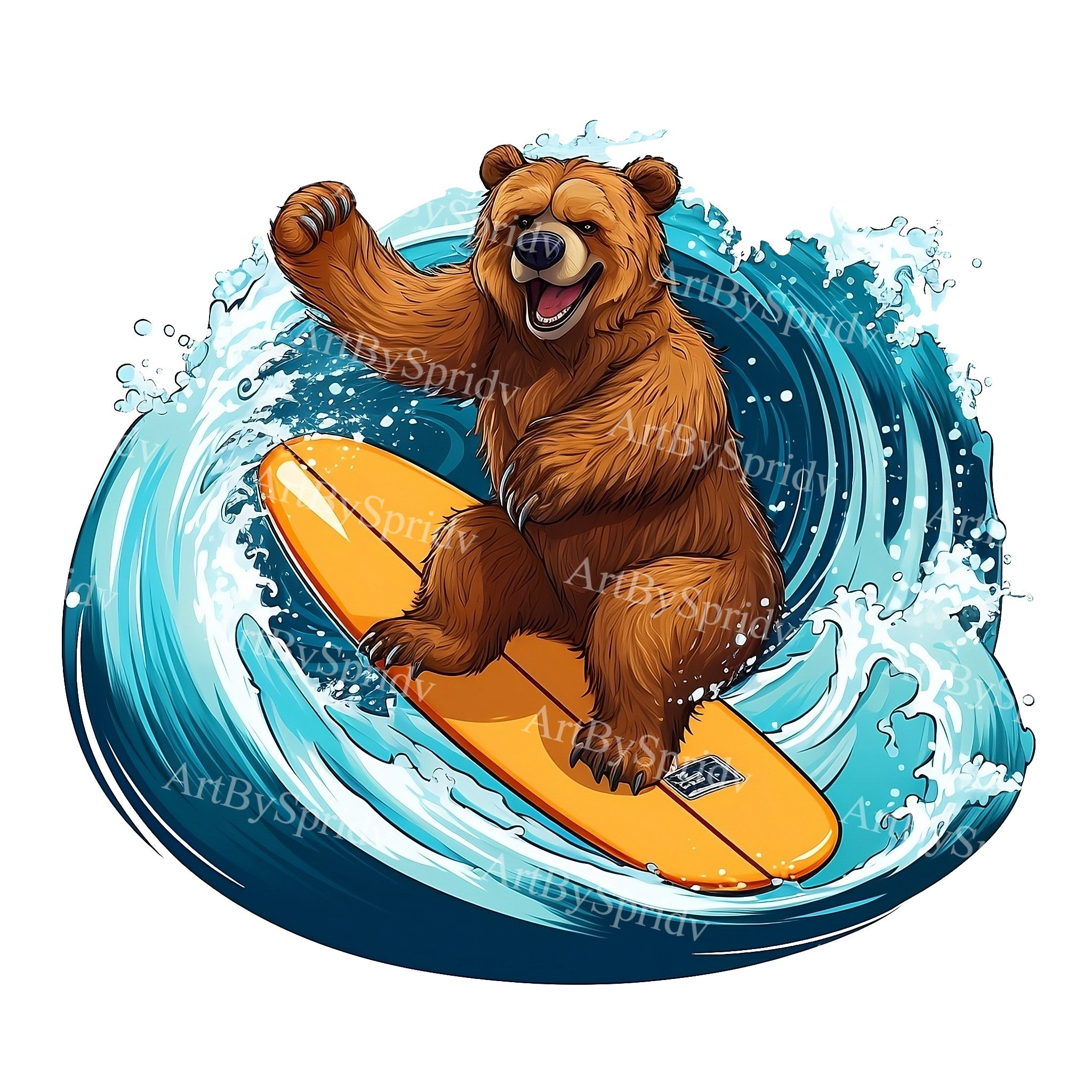 Surfing Bear PNG Clipart, Fun Cartoon Teddy Bear Riding a Wave on ...