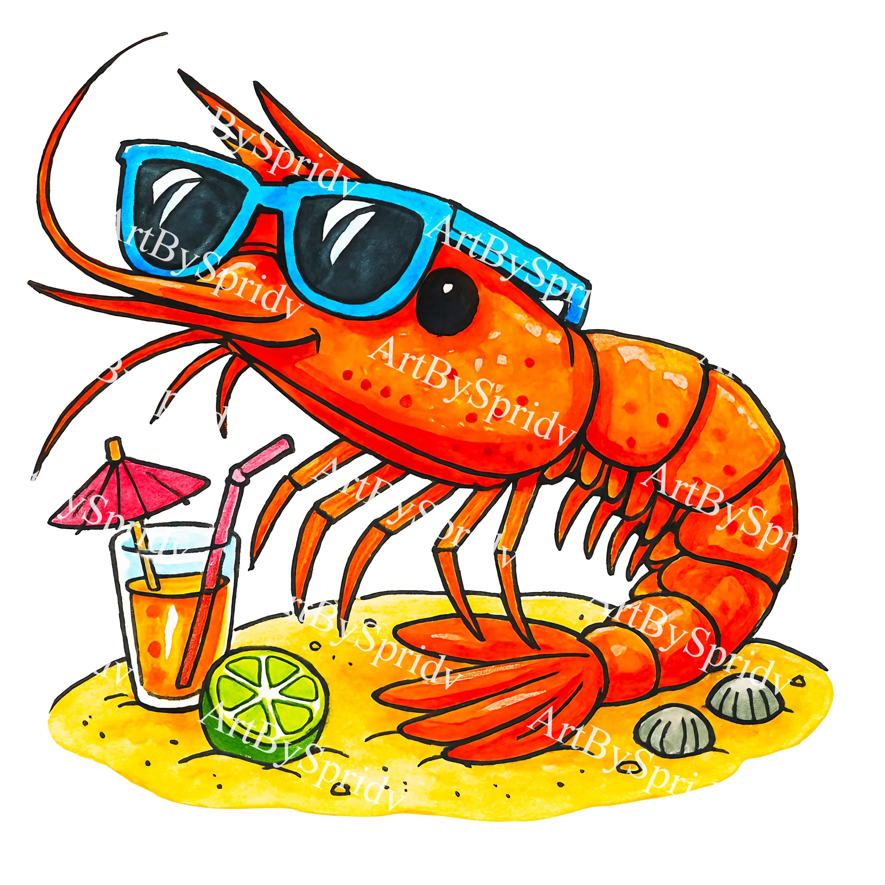 Cool Shrimp With Sunglasses PNG Clipart | Funny Beach Seafood Cartoon ...