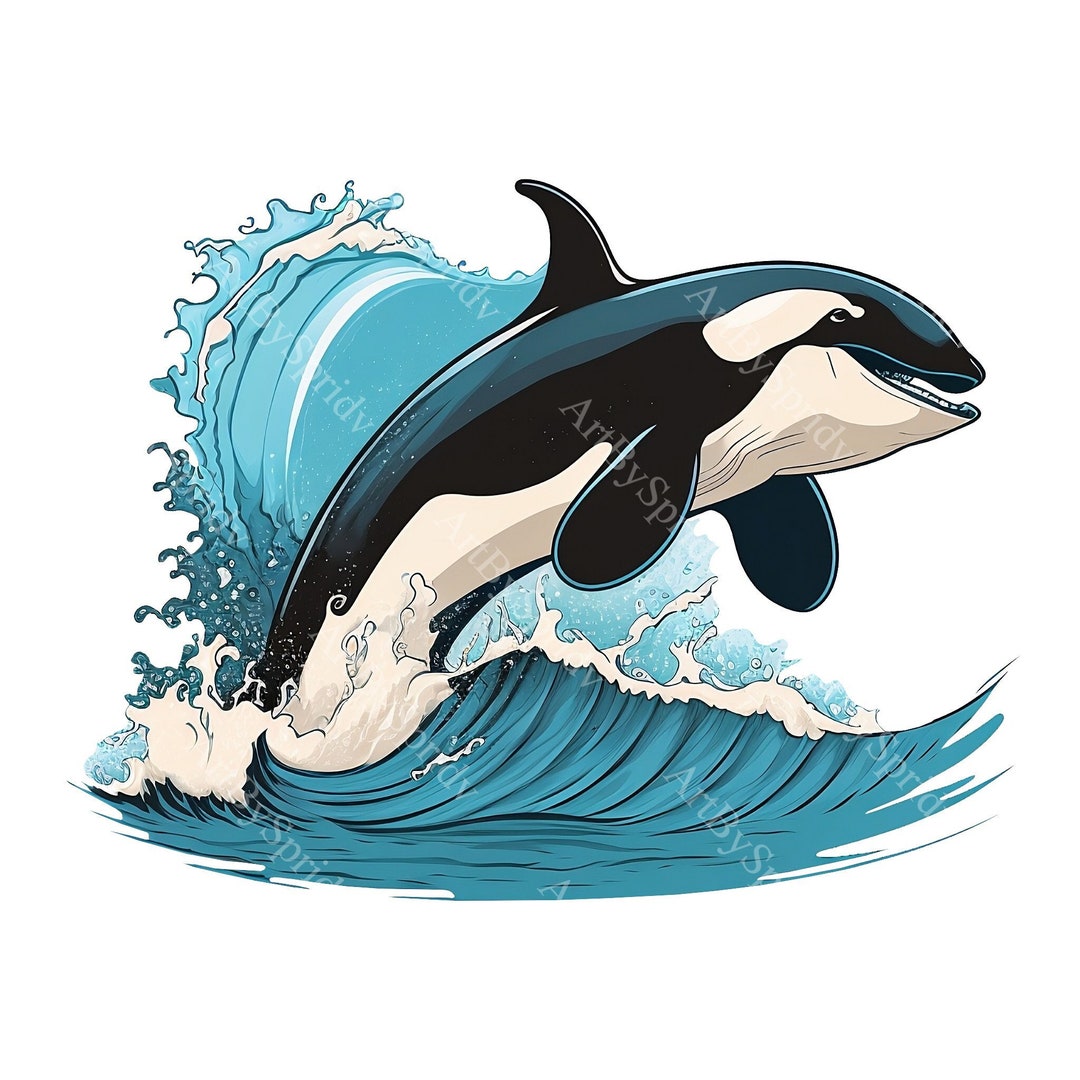 Orca Whale Clipart PNG Breaching Killer Whale Digital Illustration ...