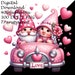 Valentine's Gnomes Couple Clipart - Retro Car & Hearts Design for DTG ...