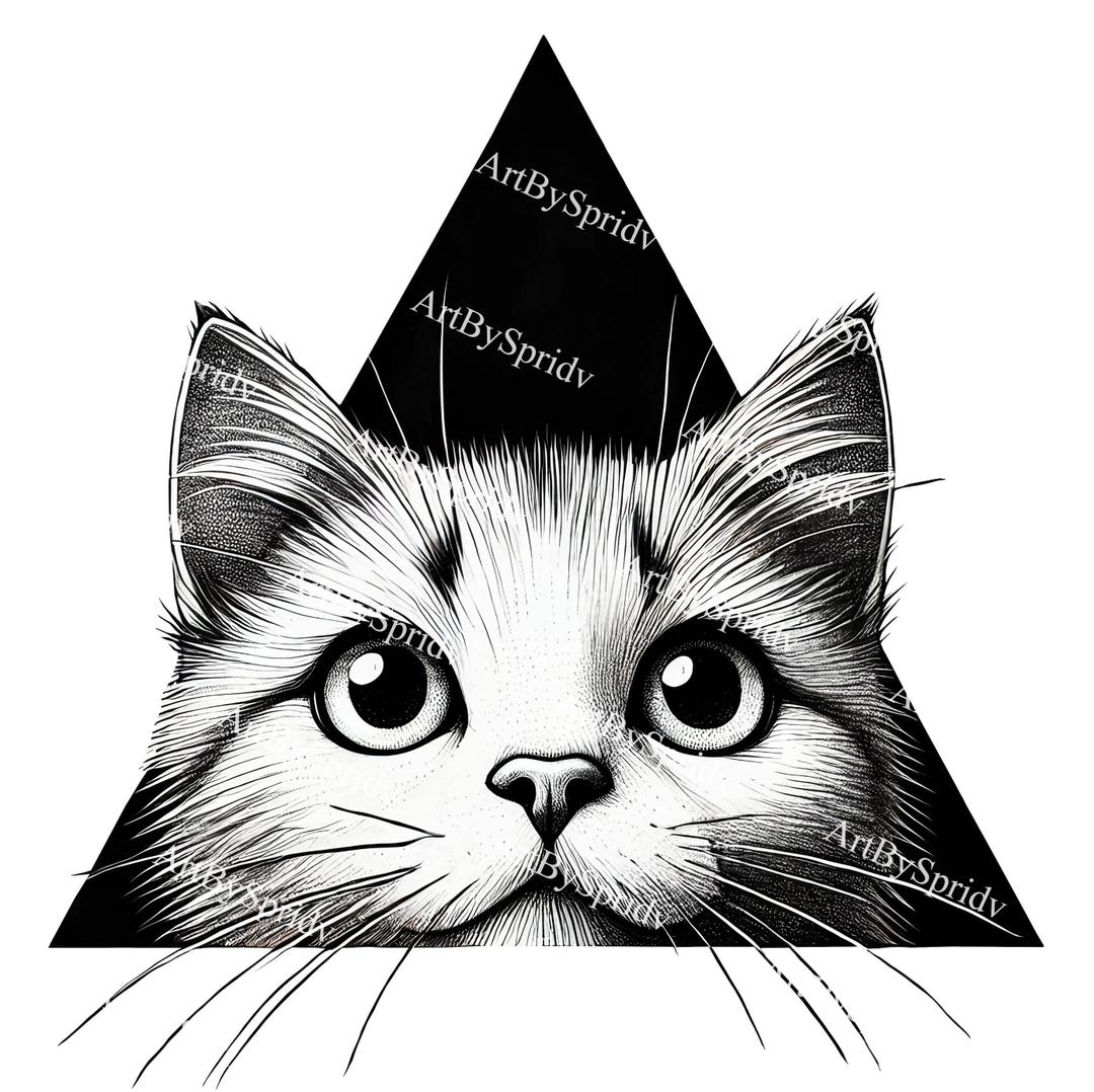 Cat Face in Triangle Clipart Transparent PNG | Black and White Kitty ...