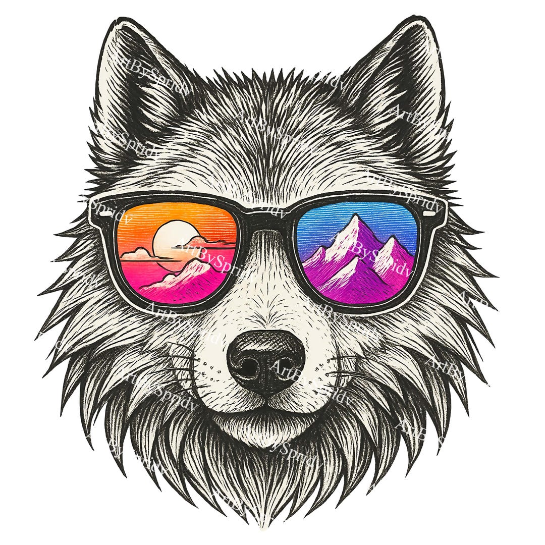 Cool Wolf With Sunglasses Png,hipster Wolf Clipart With Mountain Sunset ...