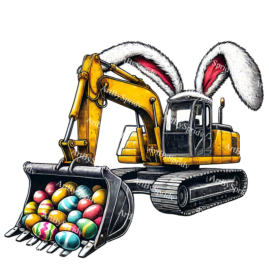 Easter Excavator PNG | Cute Construction Bunny Digger With Eggs | Funny ...