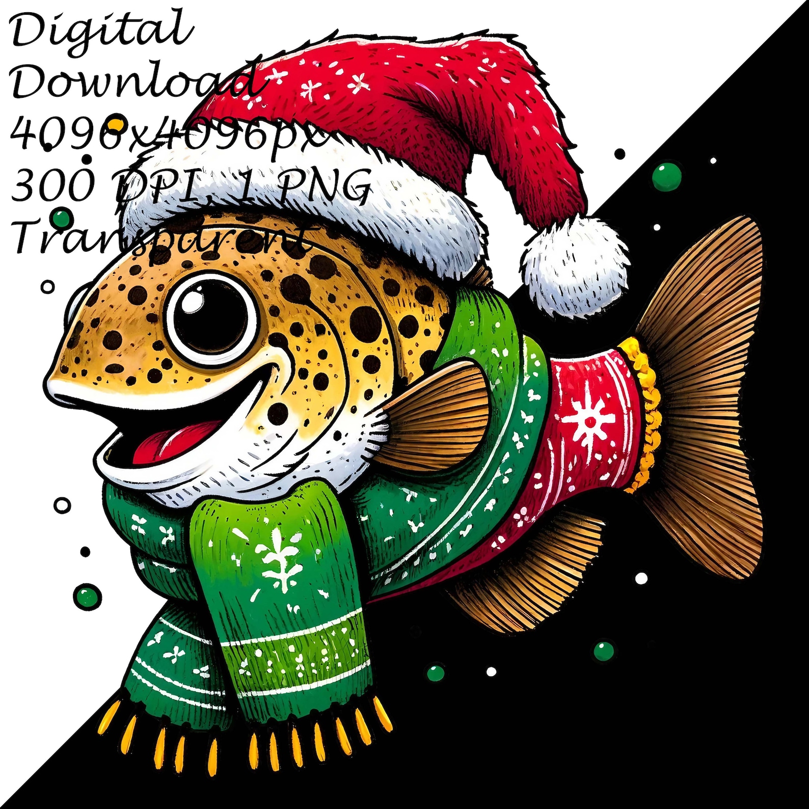 Festive Fish Clipart: Christmas Fish With Santa Hat and Scarf,winter ...
