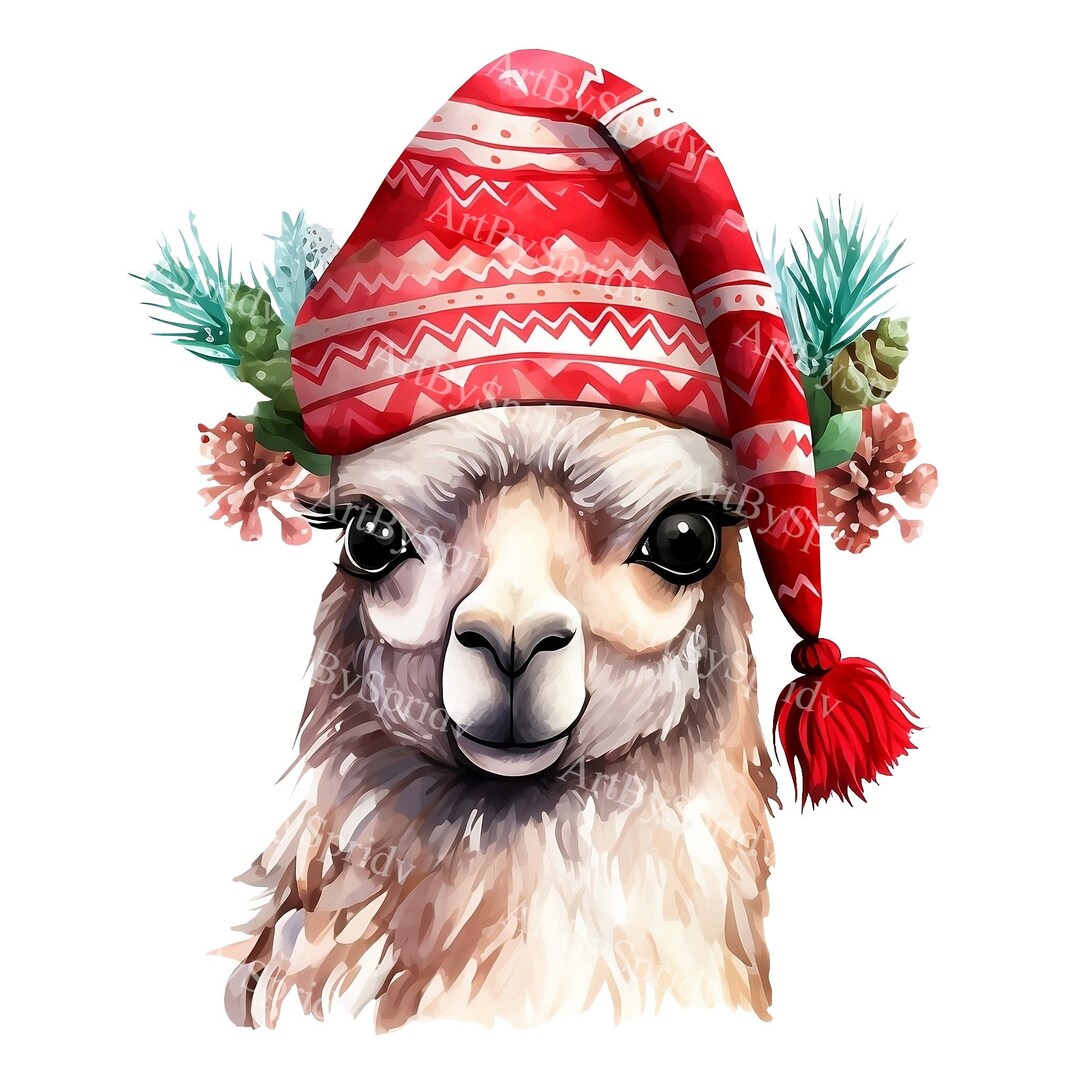 Christmas Llama With Santa Hat Transparent PNG Clipart, Kids/adults ...