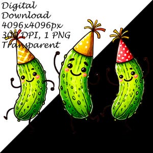 Dancing Pickles Clipart | Transparent PNG | Party Hat Pickle ...