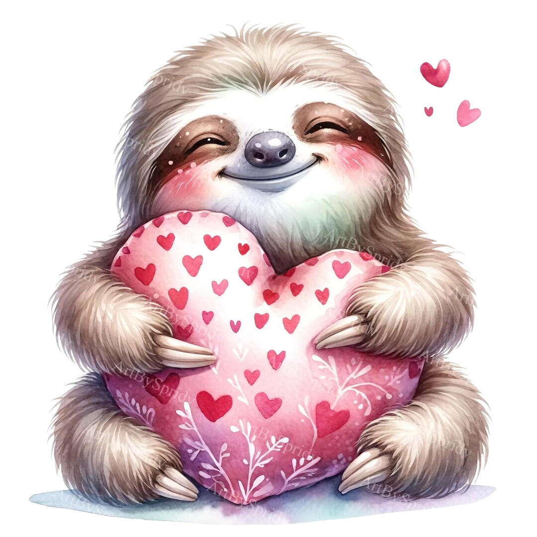 Valentine's Day Sloth Clipart - Happy Sloth With Heart Pillow PNG ...