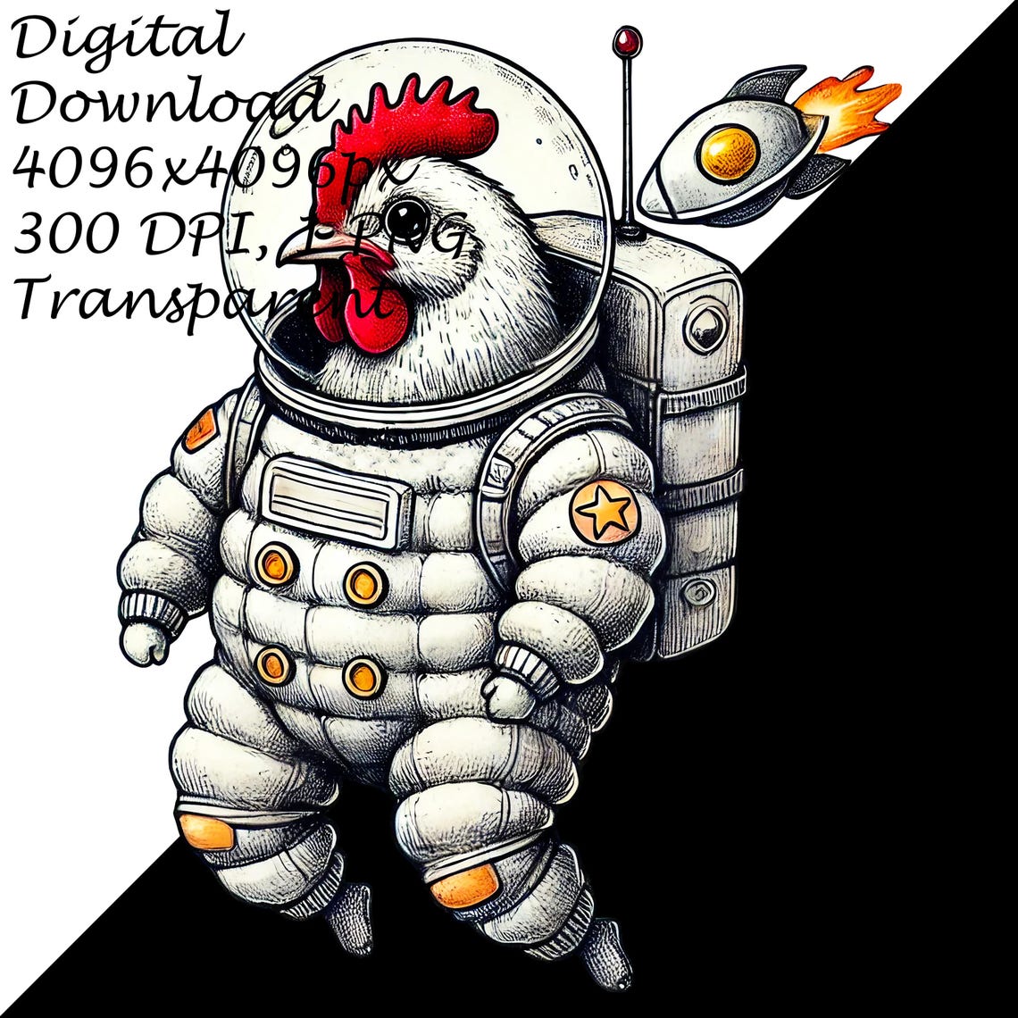 Chicken Astronaut PNG, Space Rooster Clipart for T-shirt Sublimation ...