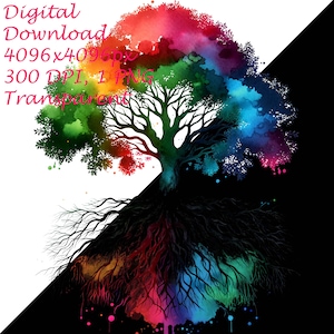 Watercolor Rainbow Tree Clipart - Abstract Colorful Tree With Roots PNG ...
