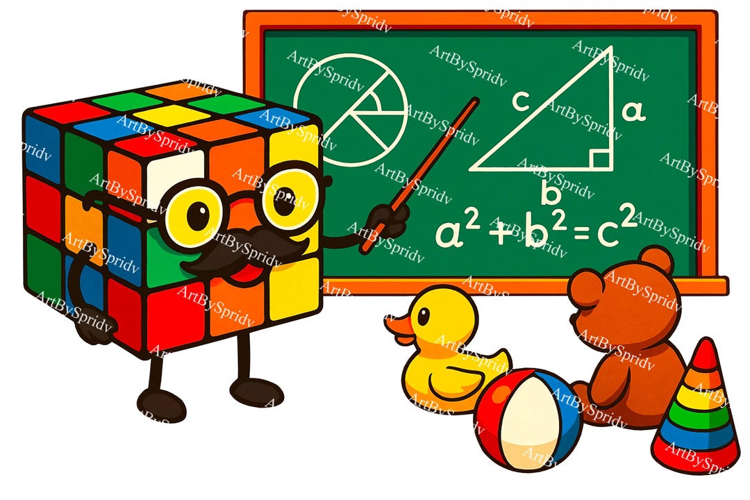 Cute Cartoon Rubik's Cube Teacher With Blackboard & Toys Transparent ...
