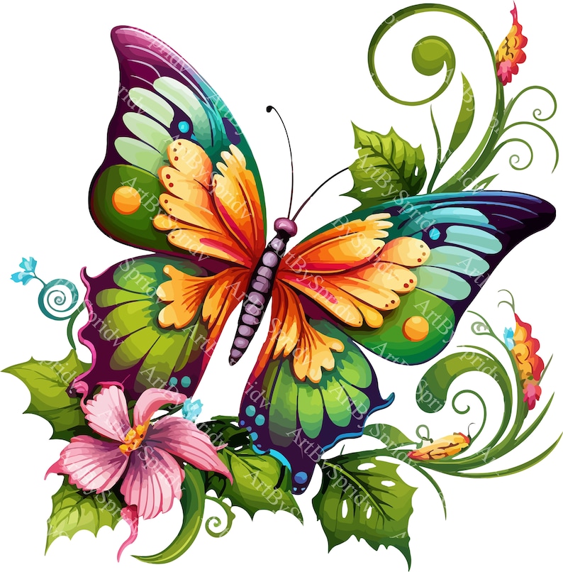 Cute Floral Butterfly PNG Clipart, Transparent Watercolor Kids/adult ...