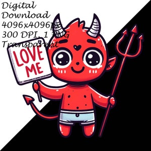 Red Devil Clipart Holding Love Me Sign, Cute Devil PNG, Valentine's Day ...