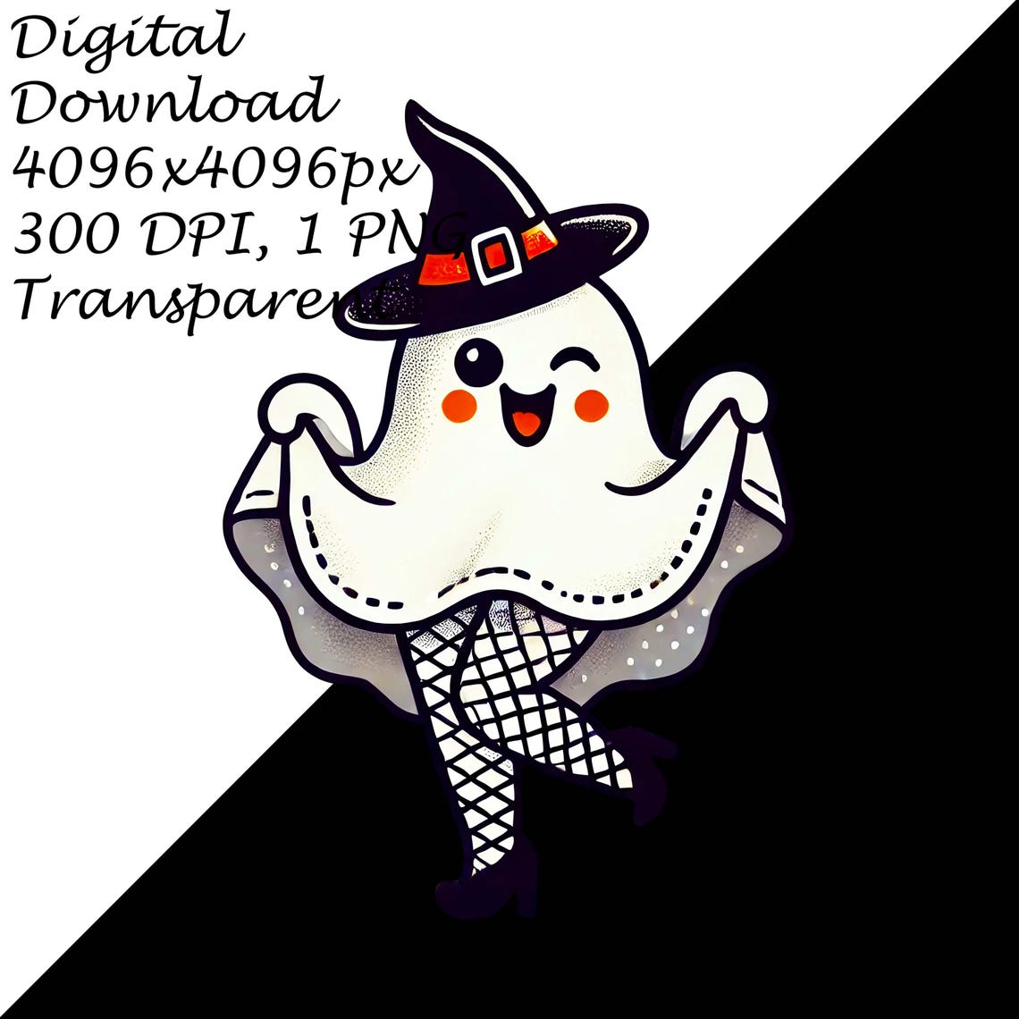 Ghost in Fishnet Stockings With Witch Hat PNG Clipart, Cute Halloween ...