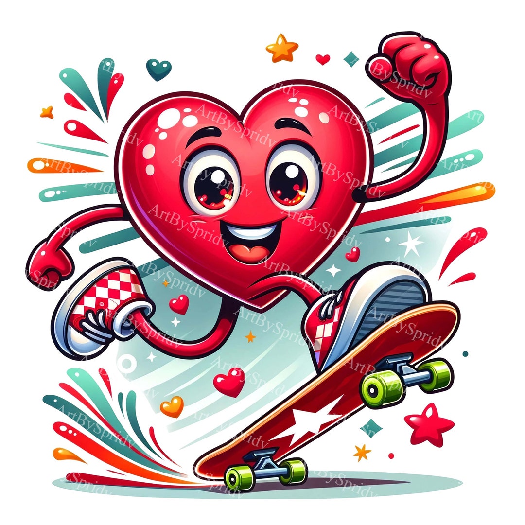 Whimsical Heart Clipart - Playful Red Heart Skating, Cute Love ...