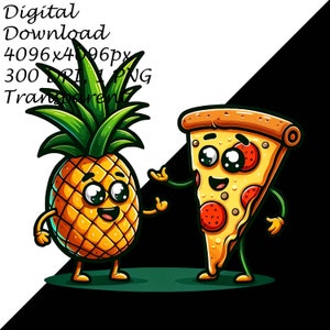 Cute Pineapple and Pizza Clipart - Cartoon Food Characters PNG, Perfect ...