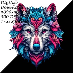 Colorful Wolf Clipart PNG | Vibrant Digital Wolf Head Illustration ...