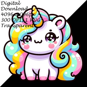 Cute Cartoon Rainbow Unicorn PNG Clipart for T-shirt, Mug, Tumbler ...