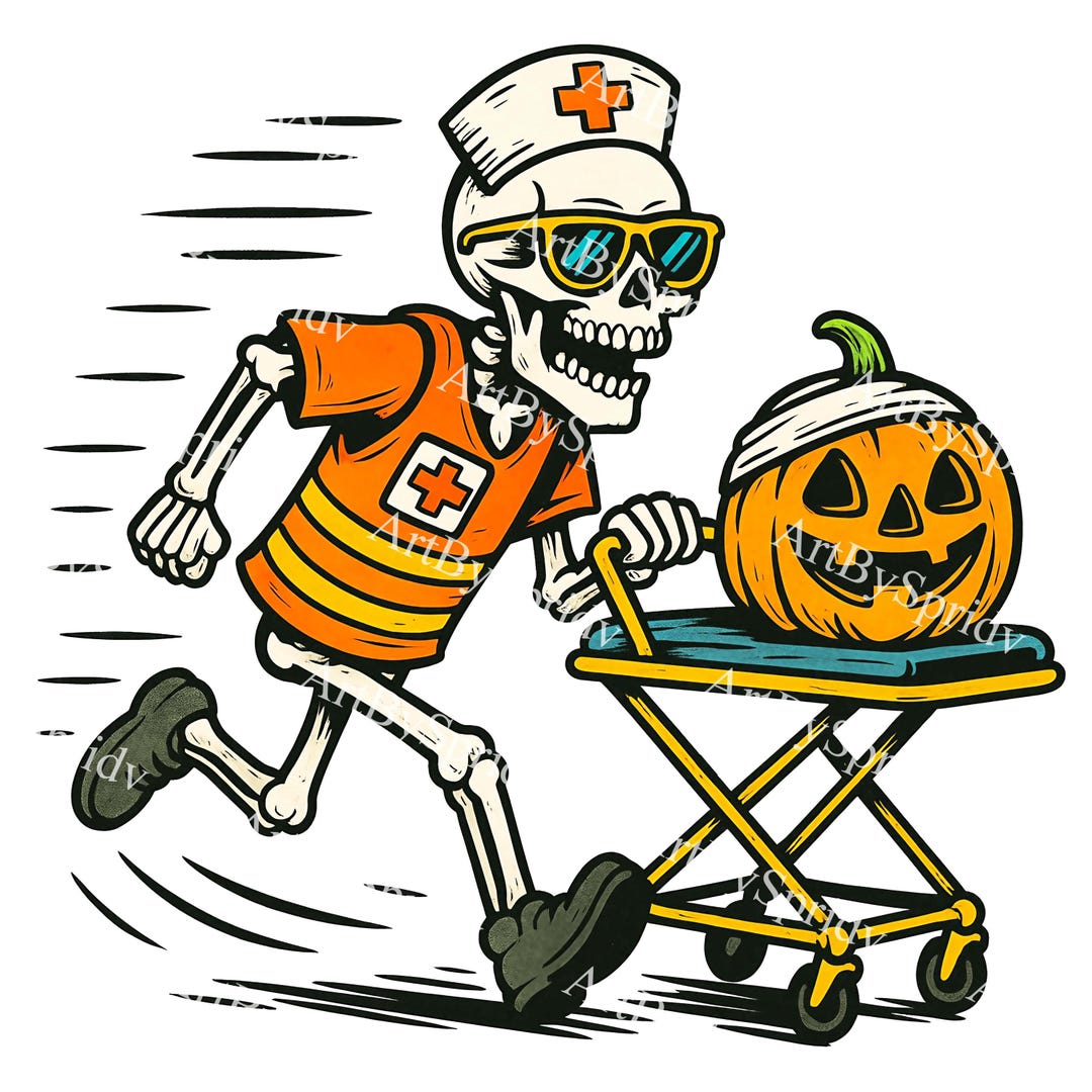 Halloween Nurse Skeleton PNG Clipart, EMT Skeleton Running With Injured ...