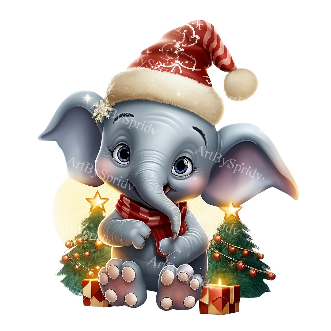 Christmas Elephant PNG Clipart | Baby Elephant in Santa Hat Transparent ...