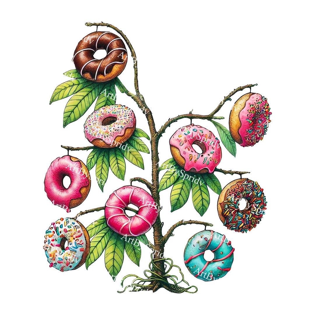 Whimsical Donut Tree Clipart, Transparent PNG Design,food Illustration ...