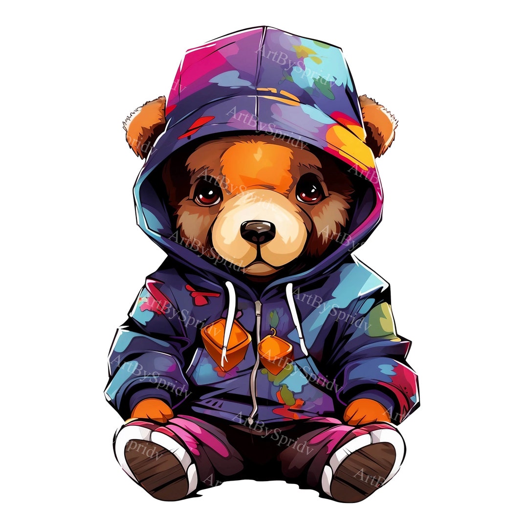 Urban Teddy Bear Clipart in Watercolor Colorful Sweatshirt Design ...