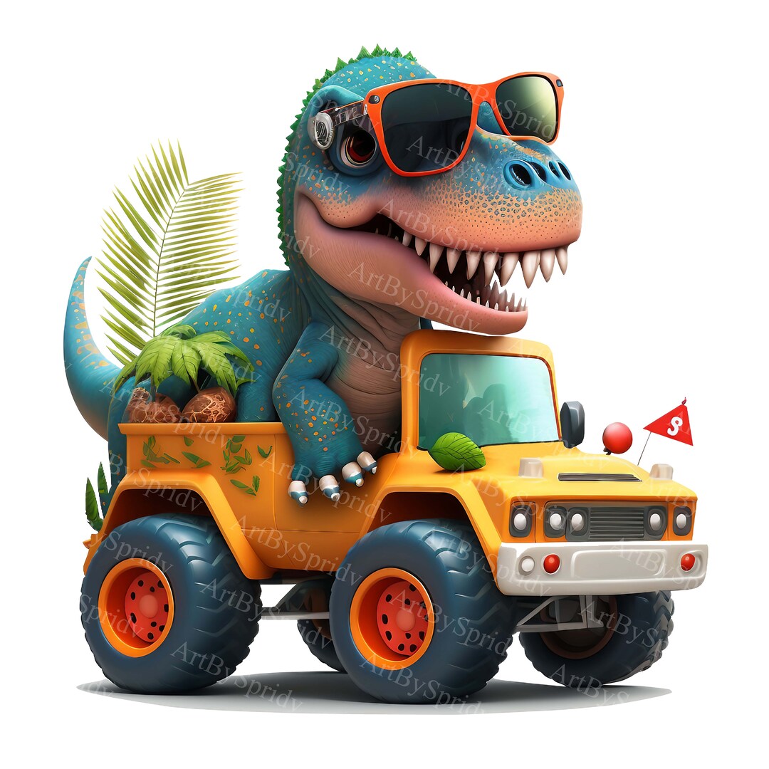 Dinosaur T-rex Monster Truck Transparent Png Clipart Kids Cartoon ...