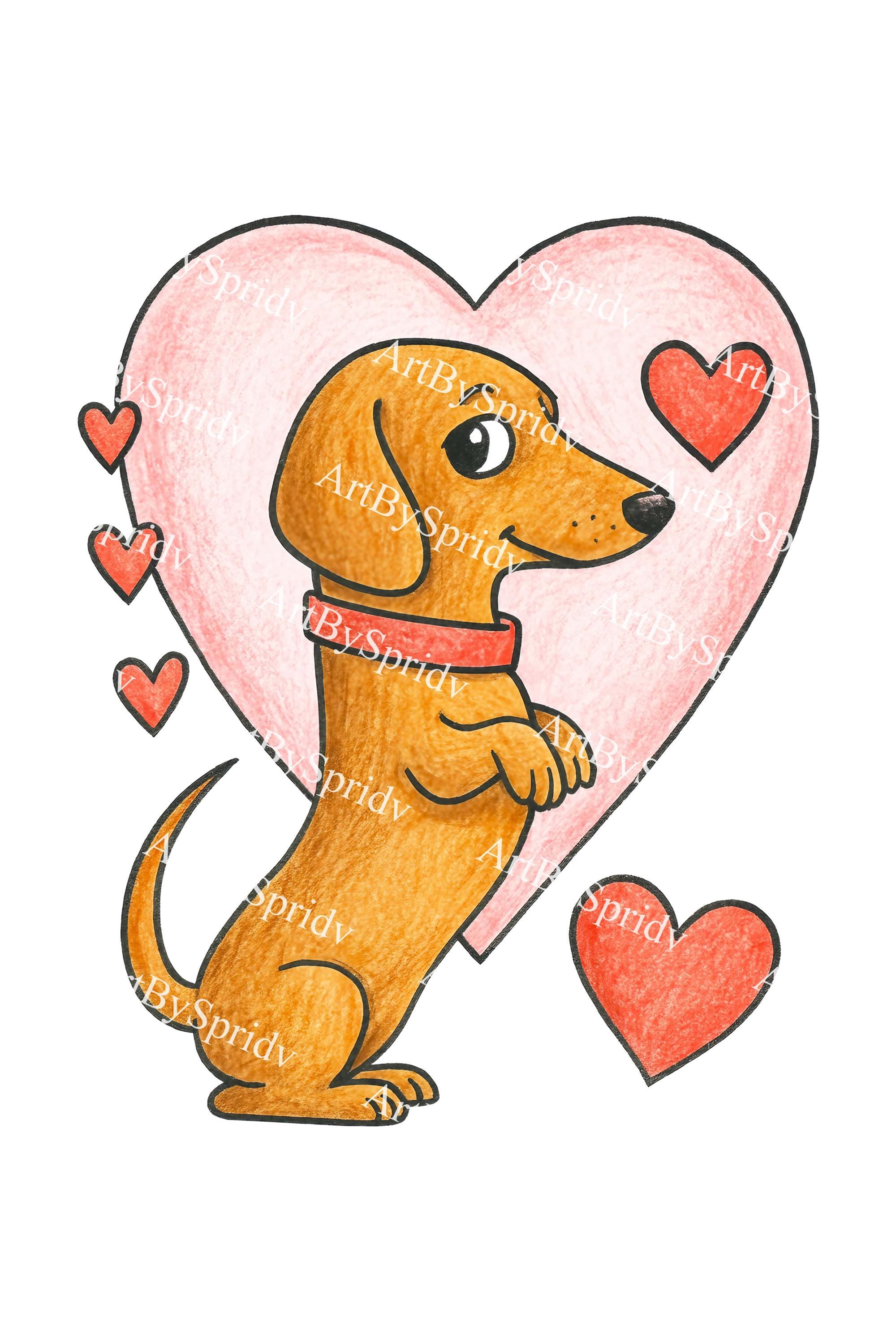 Cute Dachshund Valentine PNG Clipart - Doxie With Hearts Transparent ...